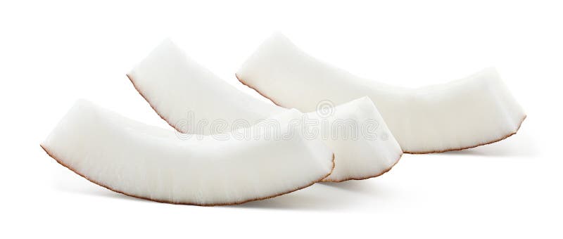 Three Beautiful Fresh Coconut Pieces or Slices on White Background ...