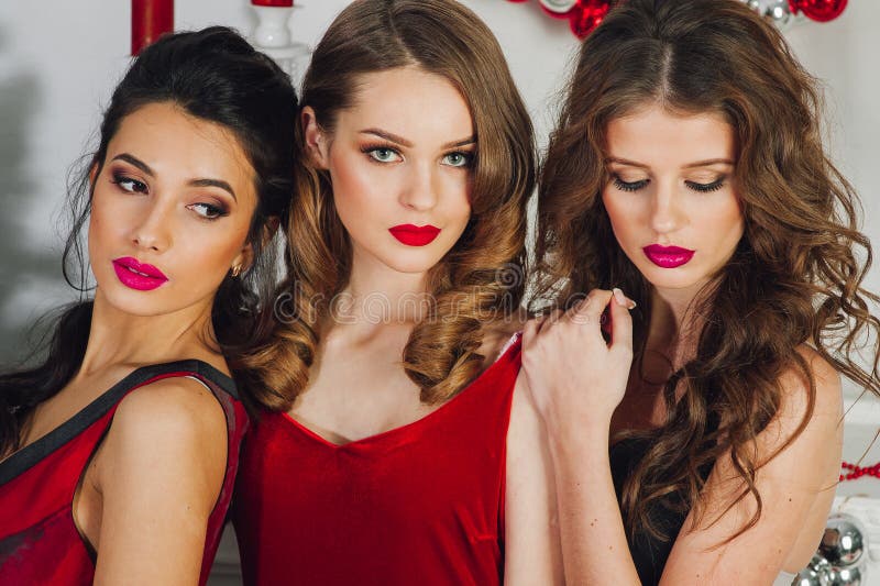 Three beautiful girls stock photo. Image of glance, expression - 80124438
