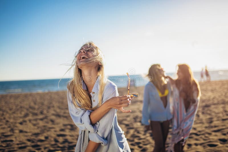 Beautiful Girls Having Fun on the Beach Stock Photo - Image of holiday ...