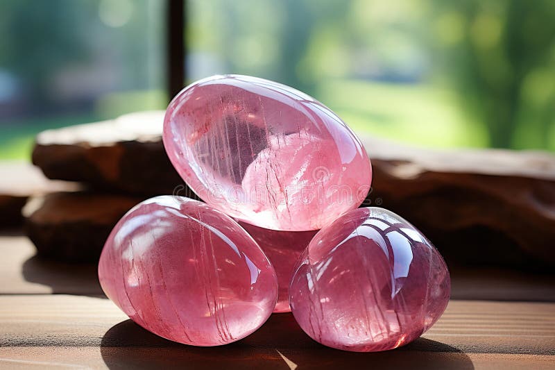 Three Beautiful Smooth Rose Quartz Stones. Generative AI Stock ...