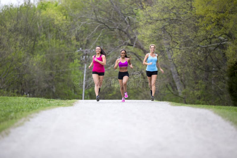 Three Beautiful Woman Run in the Park Stock Image - Image of person ...