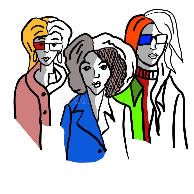 Three Beautiful Women Look Ahead Stock Illustration - Illustration of ...