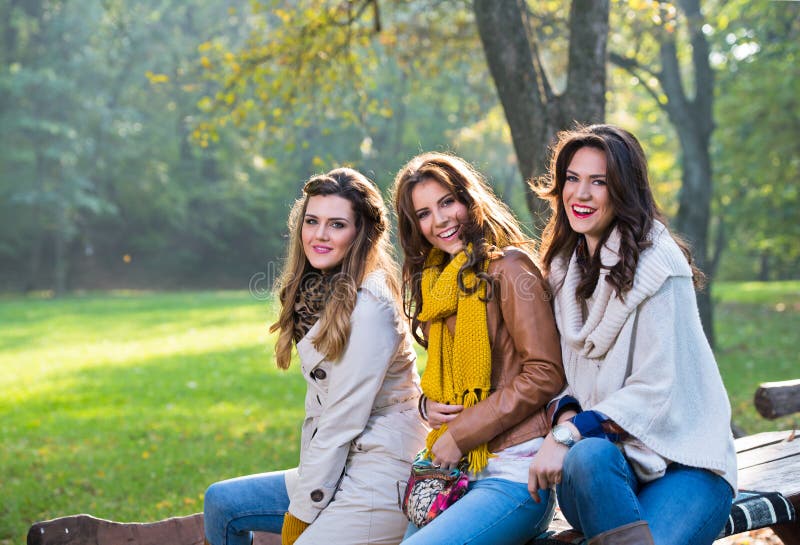 Three Beautiful Young Women in the Park Stock Image - Image of ...