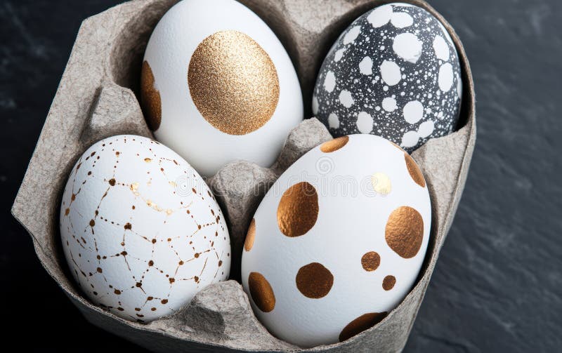 Three Beautifully Spotted Eggs Rest in a Carton on a Table, Celebrating ...