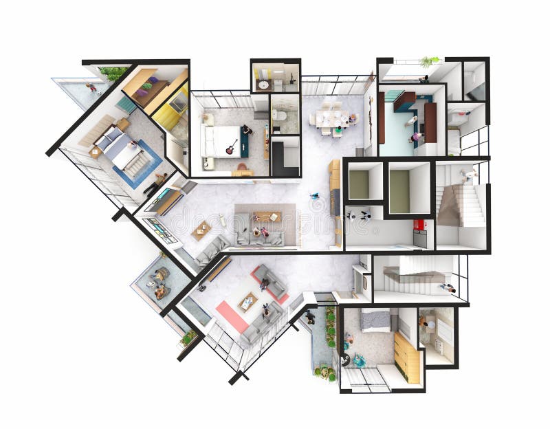 Three Bedroom Family Apartment Axonometric Interior Typical Floor Plan Stock Illustration ...