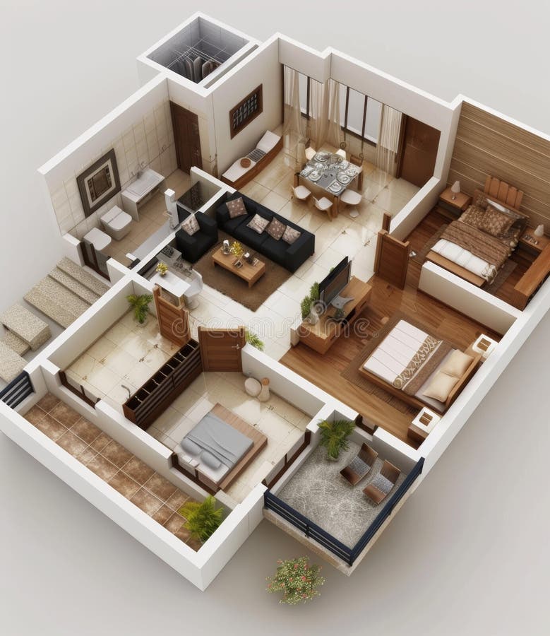 Three Bedrooms, Two Halls, and a Modern House Plan Generated Using AI ...