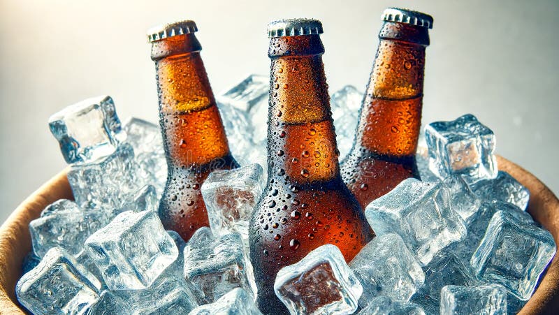 Three Beer Bottles Getting Cool in Ice Cubes Stock Illustration ...
