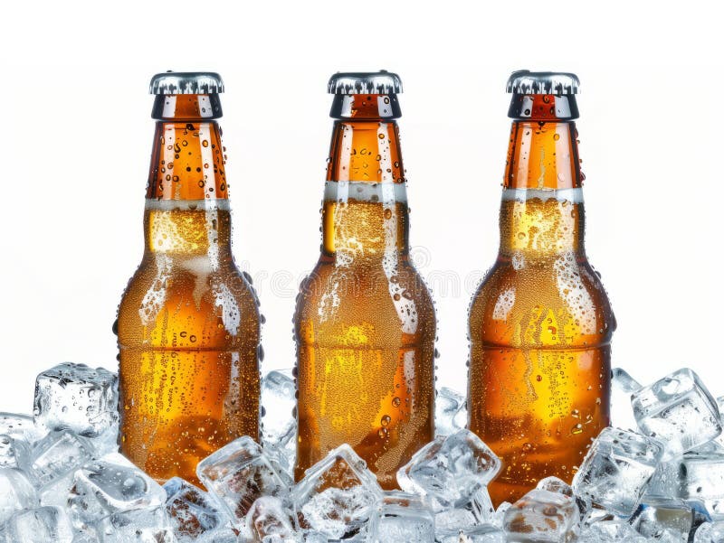 Three Beer Bottles Getting Cool in Ice Cubes Stock Illustration ...
