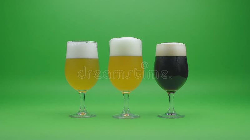 Three Beers, Tasting, Green Screen, Studio, Advertising Stock Photo ...