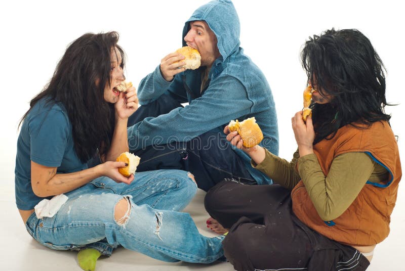 Three Beggars Sharing a Bread Stock Photo - Image of portrait, male ...