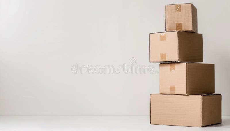 Three Beige Cardboard Boxes Stacked on a White Table, Emphasizing Their ...