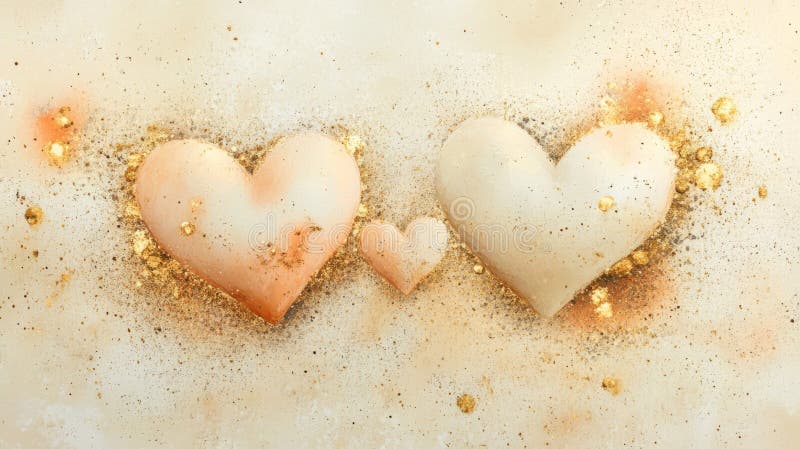 Three Beige Hearts Adorned with Gold Glitter Stock Illustration ...