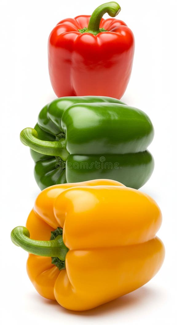 Three Bell Peppers (Capsicum Annuum) are Arranged in a Vertical Stack ...