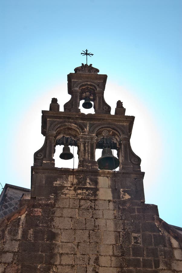 Three Bells in the Belfry of the Old Church in the Mediterranean Stock ...