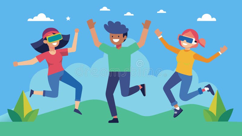 Three Best Friends Jumping and Dodging Imaginary Obstacles As they ...