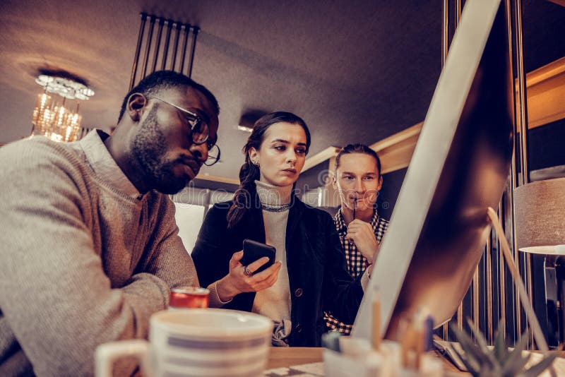 Three Best Friends Working Together at Project Stock Photo - Image of ...