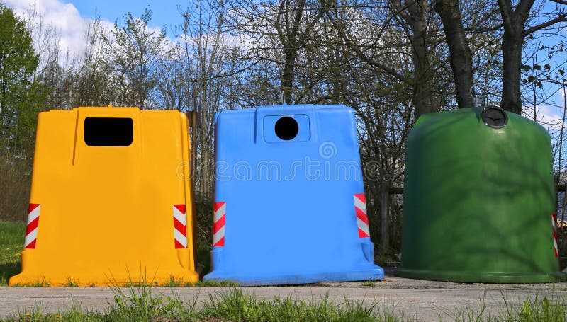 Three Big Bins for Waste Paper Collection Stock Image - Image of dump ...