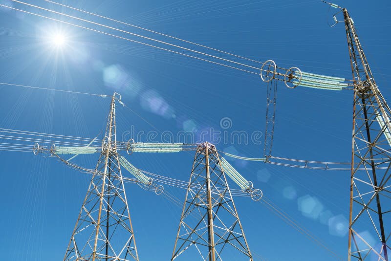 Three Big Electric Power Transmission Towers Stock Image - Image of ...
