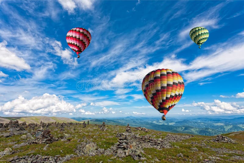 Three Big Multi-colored Balloons Stock Image - Image of flight ...
