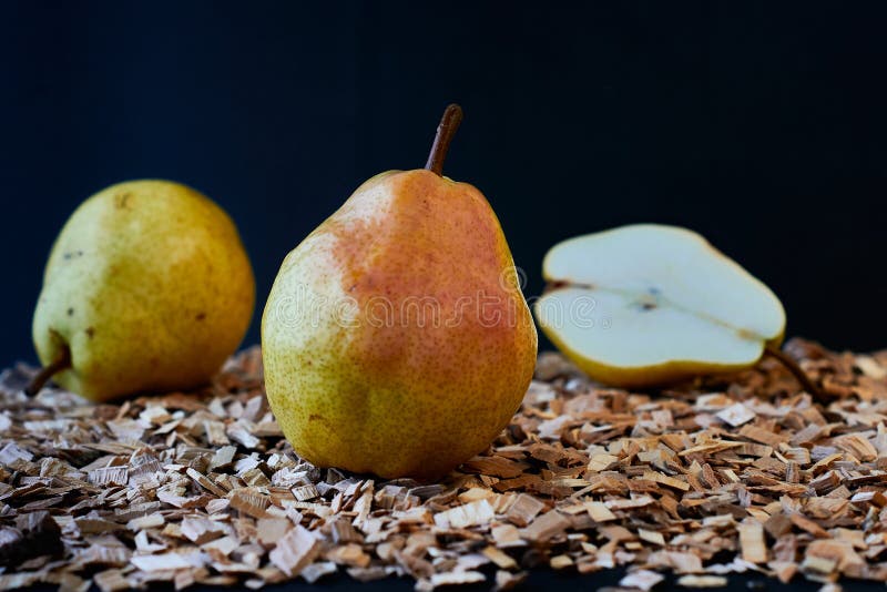 Three Big Pears on a Black Background Stock Photo - Image of natural ...