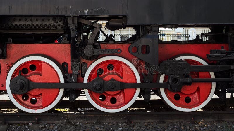 Big Red Wheels of an Old Steam Locomotive Stock Photo - Image of ...