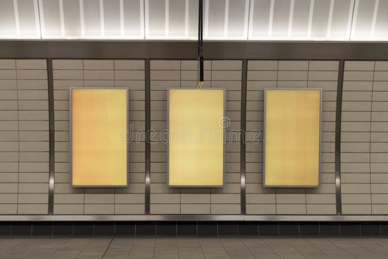 Three Big Vertical Poster on Metro Station Stock Image - Image of board ...