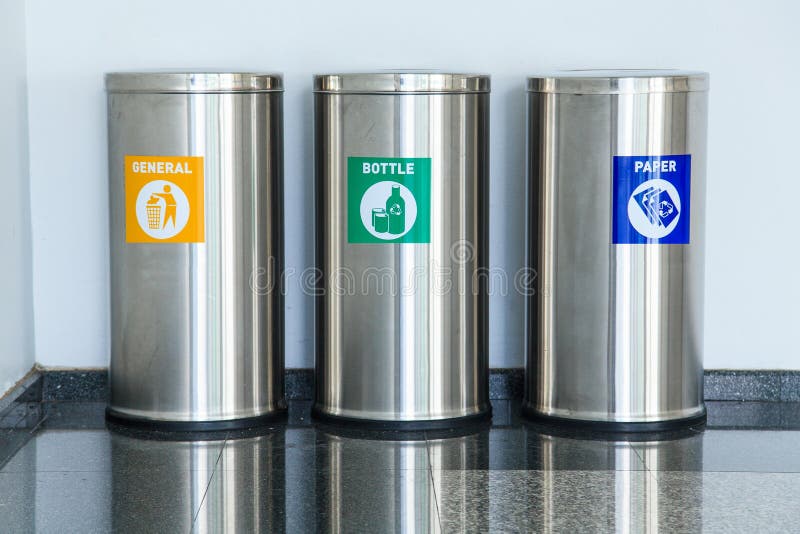 Three Bins with 3 Color Labels Stock Image - Image of color, dustbin ...