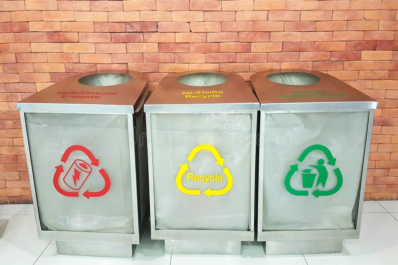 Three Bins with Separate Color and Symbol for Each Category of Garbage ...