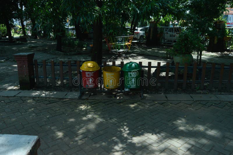 Three Bins with Three Different Colors for Different Types of Trash ...