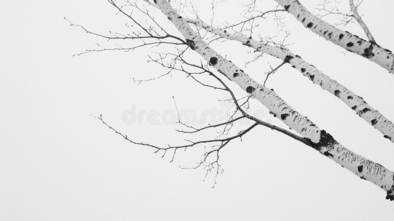 Three Birch Tree Trunks with Bare Branches Reaching Upward Against a ...