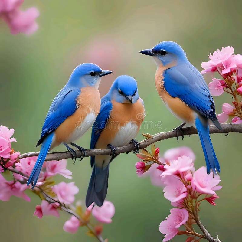Three Birds are Perched on a Tree Branch. Stock Illustration ...