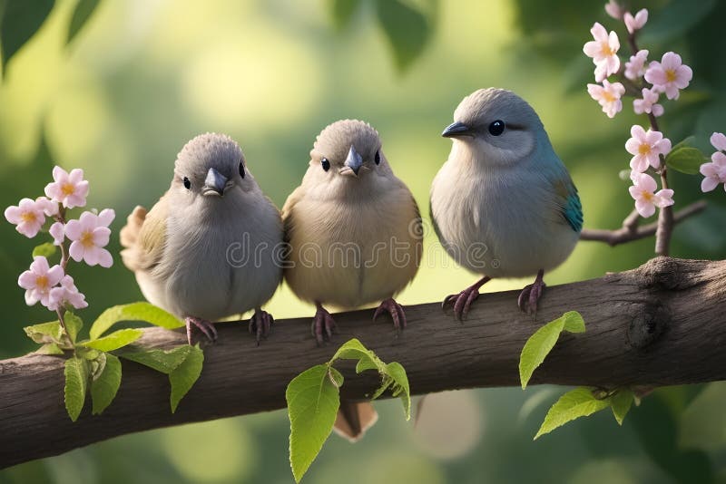 Three Birds are Sitting on a Branch with One of Them Has a Blue and ...