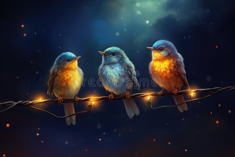 Three Birds Sitting on Wire Stock Illustration - Illustration of cute ...