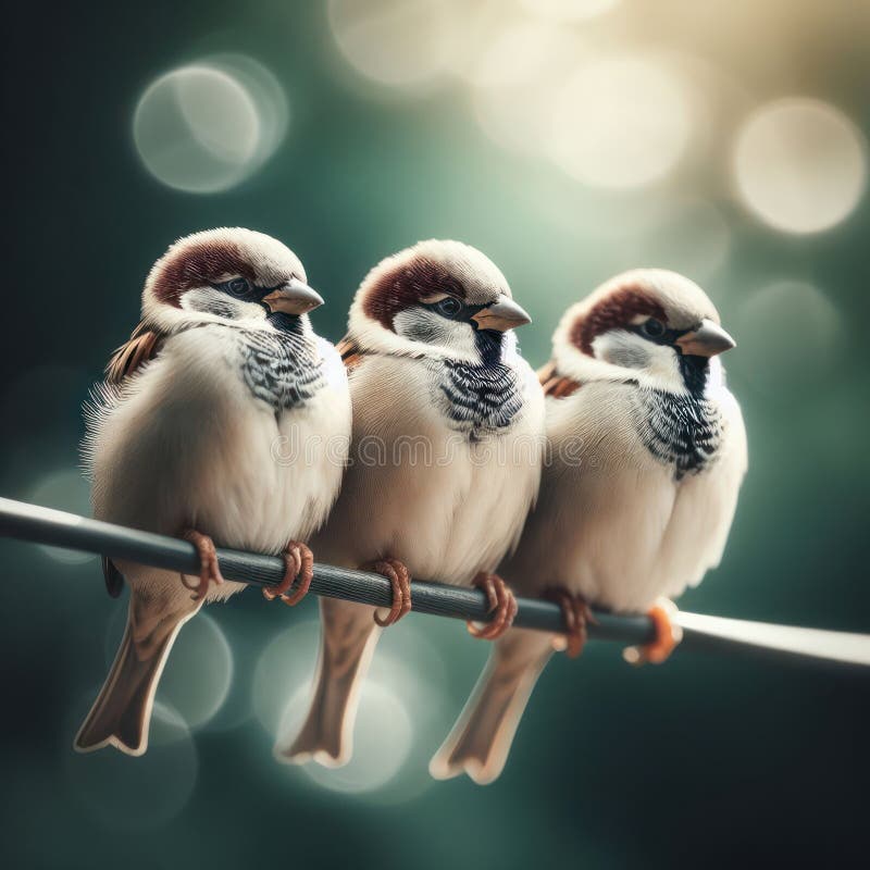 Three Birds Sitting on a Wire. Stock Photo - Image of together, freedom ...