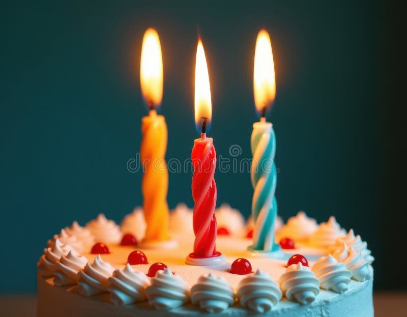 Three Birthday Candles on a Delicious Cake Stock Illustration ...
