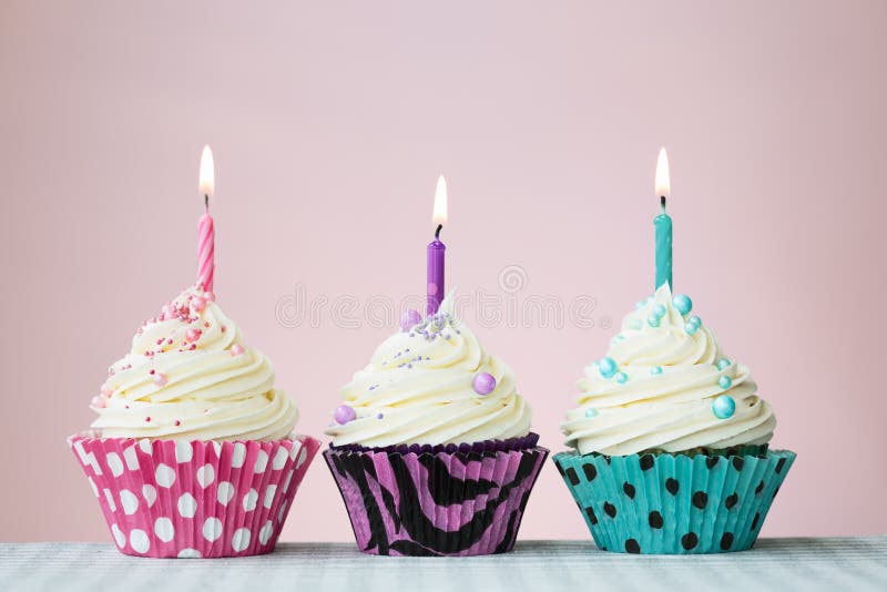 Three birthday cupcakes stock image. Image of home, food - 39338959