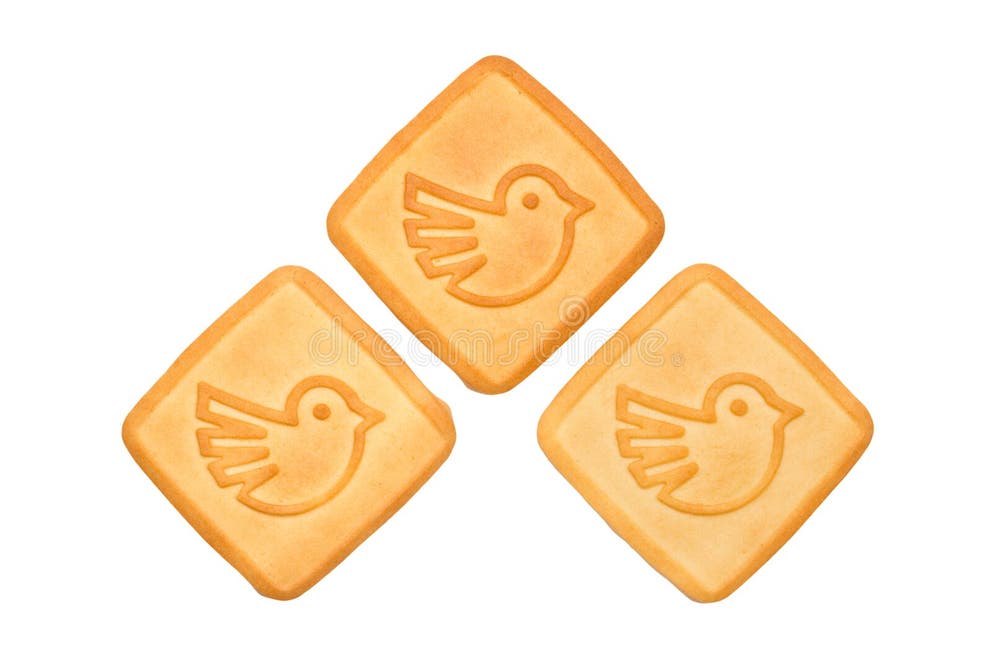 Three Biscuits with a Bird on a White Background. Stock Image - Image ...