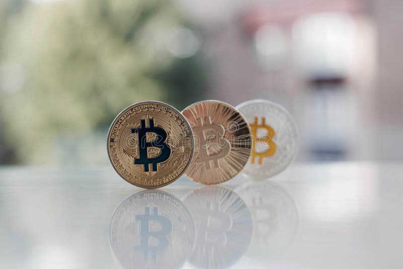 Three bitcoins stock photo. Image of gold, payments, online - 94386170