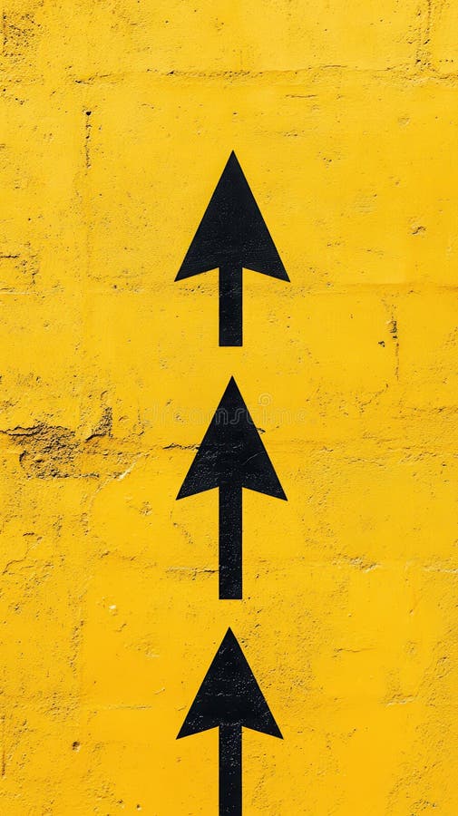 Three Black Arrows on a Yellow Wall, Design for Movement or Progress ...