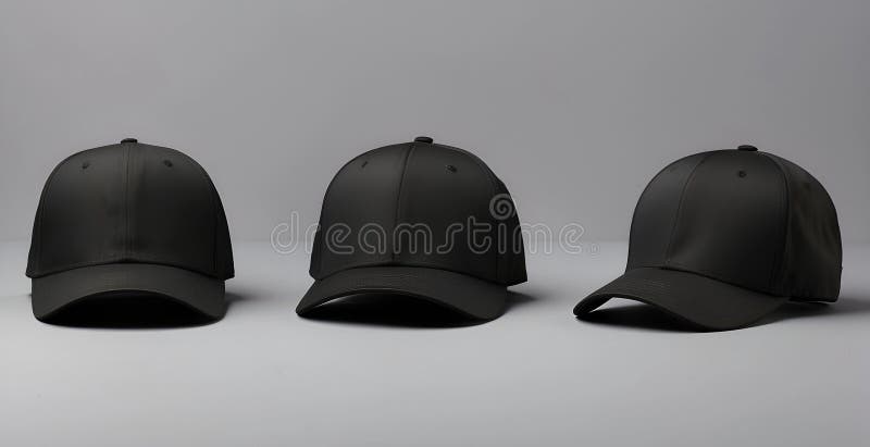 Three Black Baseball Caps on Grey Background with Copy Space Stock ...