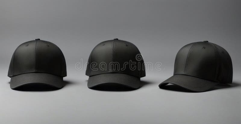 Three Black Baseball Caps on Grey Background with Copy Space Stock ...