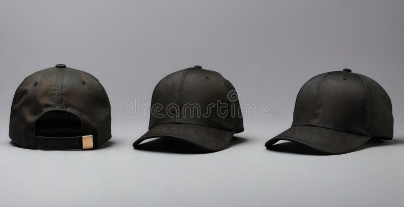 Three Black Baseball Caps on Grey Background with Copy Space Stock ...
