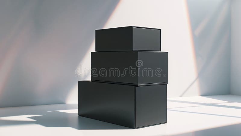 Three Black Boxes Stacked on Top of Each Other. Stock Image - Image of ...