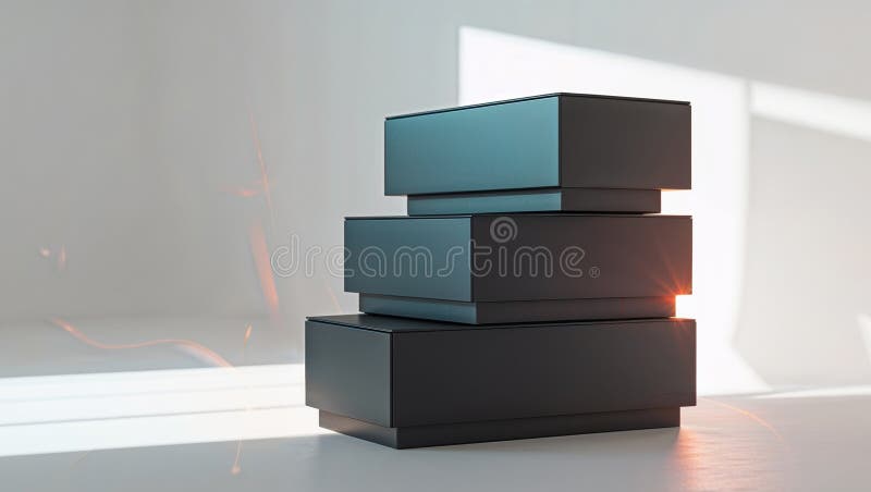 Three Black Boxes Stacked on Top of Each Other. Stock Photo - Image of ...