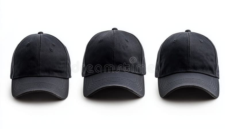Collection of Three Black Caps Displayed in a Row on a White Background ...