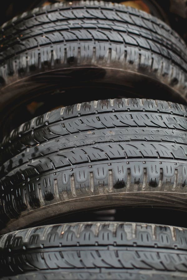 Three Black Car Tires Wheels Stock Photo - Image of light, industrial ...