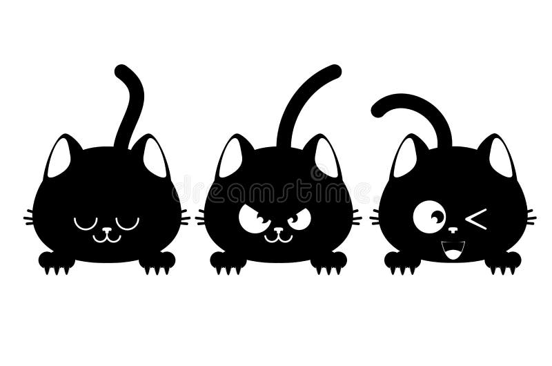 Three black cat faces stock vector. Illustration of vector - 209254129