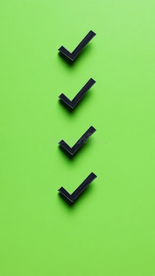 Three Black Check Marks in a Row on Green Background, Minimalistic ...