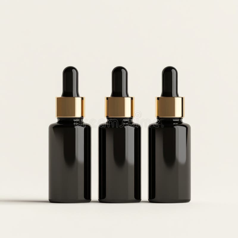 Three Black Cosmetic Bottles Made of Plastic, Shown in a Front View Render Stock Image - Image ...