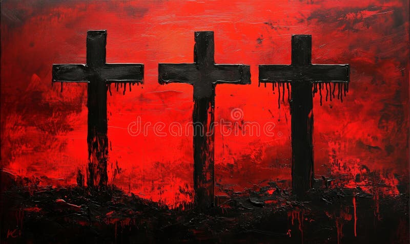 Three Black Crosses on Red Background Symbolizing Sacrifice and ...
